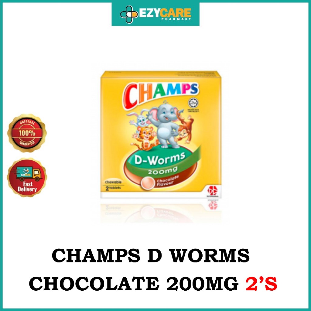 CHAMPS D-WORMS 200MG Chocolate Flavor 2'S | Shopee Malaysia