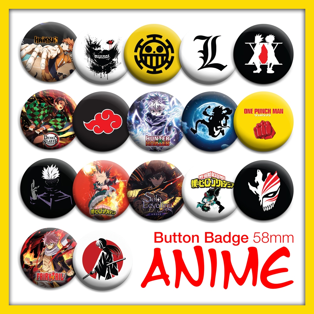 58mm BUTTON BADGE Anime 1 pcs One Piece Naruto Demon Slayer Luffy Zoro ...