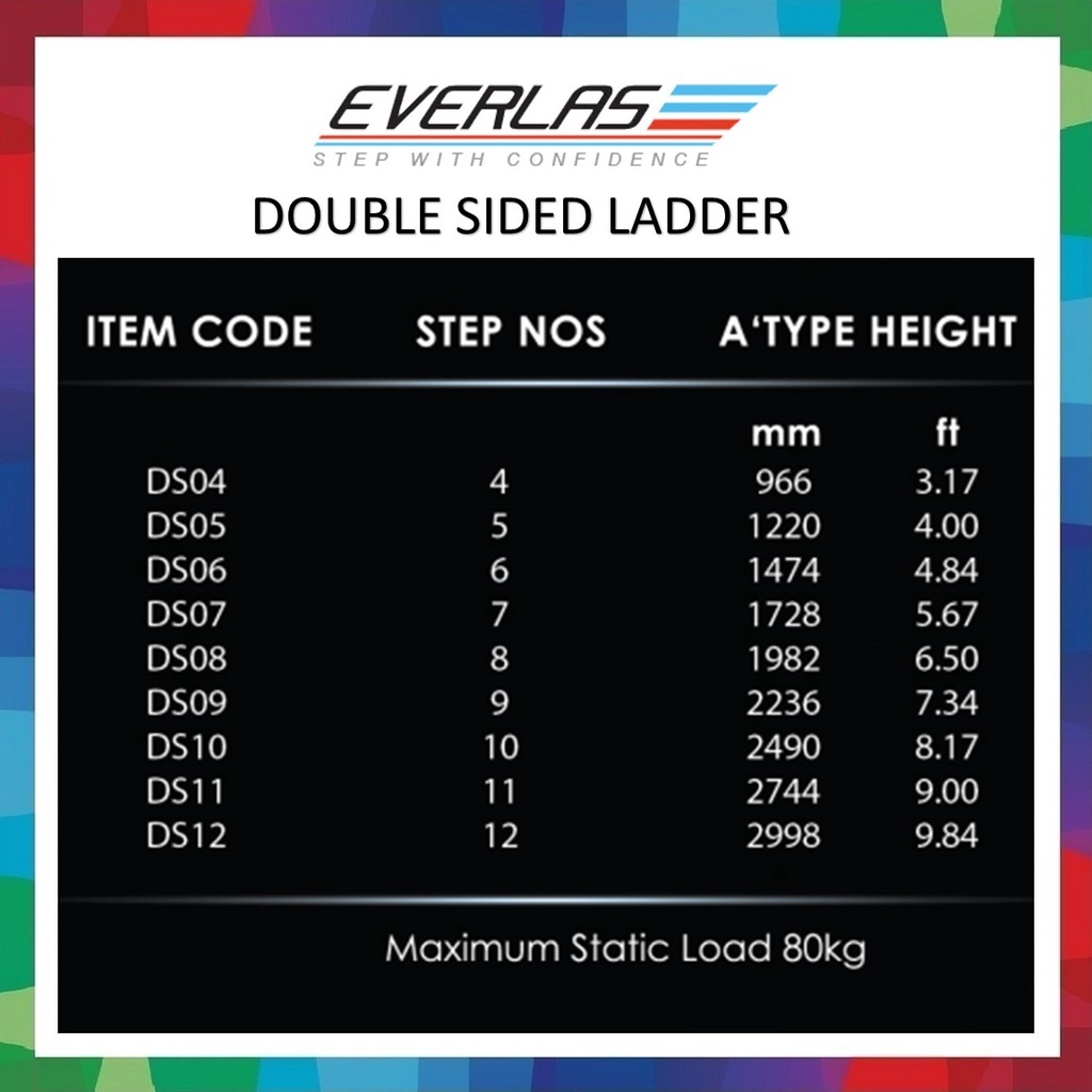 EVERLAST Double sided Aluminium 5 Step - 8 Step A-SHAPE Step Ladder ...