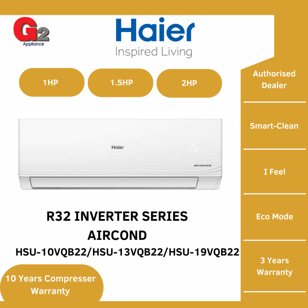 Haier [Authorised Dealer] R32 Inverter Series Air Cond [1HP HSU-10VQB22 ...