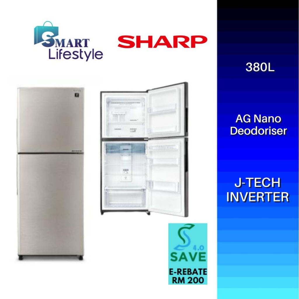 《Save 4.0》Sharp 380L Folio 2 Door Fridge Inverter SHP-SJ3822MSS (380L ...