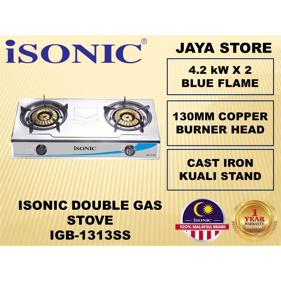 (NEW) Isonic Stainless Steel Double Gas Stove IGB-1313SS (4.2kW X 2 ...