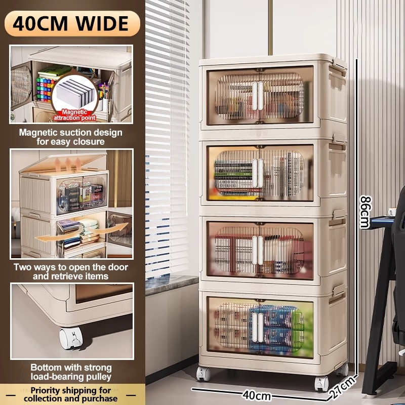 Salvo 3/4/5 Layers Foldable Storage Cabinet With Wheels 2 Doors ...