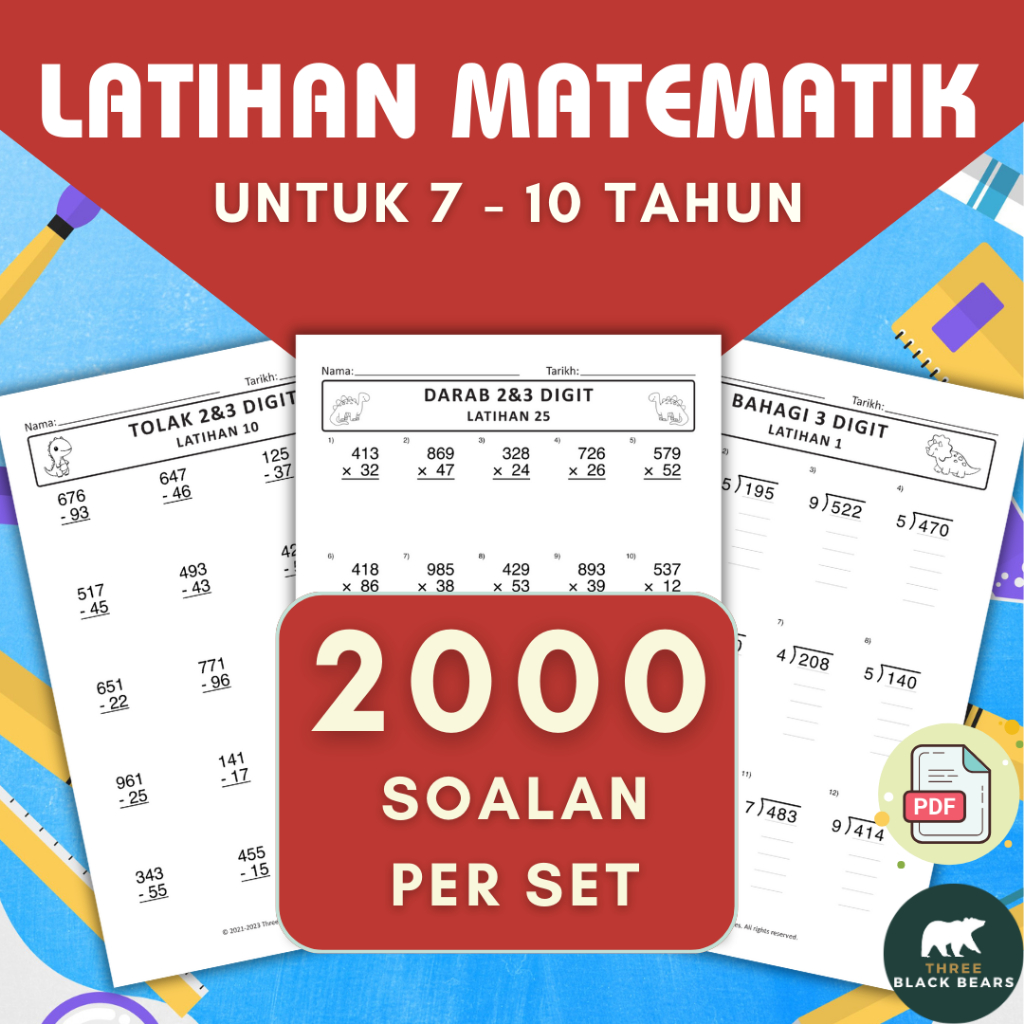 Latihan Tubi Matematik Tahun 1-3 | [PDF] 2000 Soalan | Operasi Tambah ...