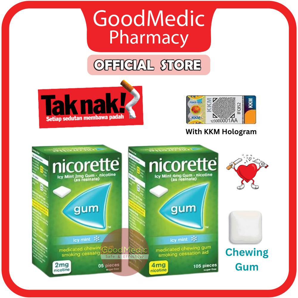 Nicorette Quit Smoking Chewing Gum 4mg / 2mg Icy Mint 105s (BOX) Gula ...