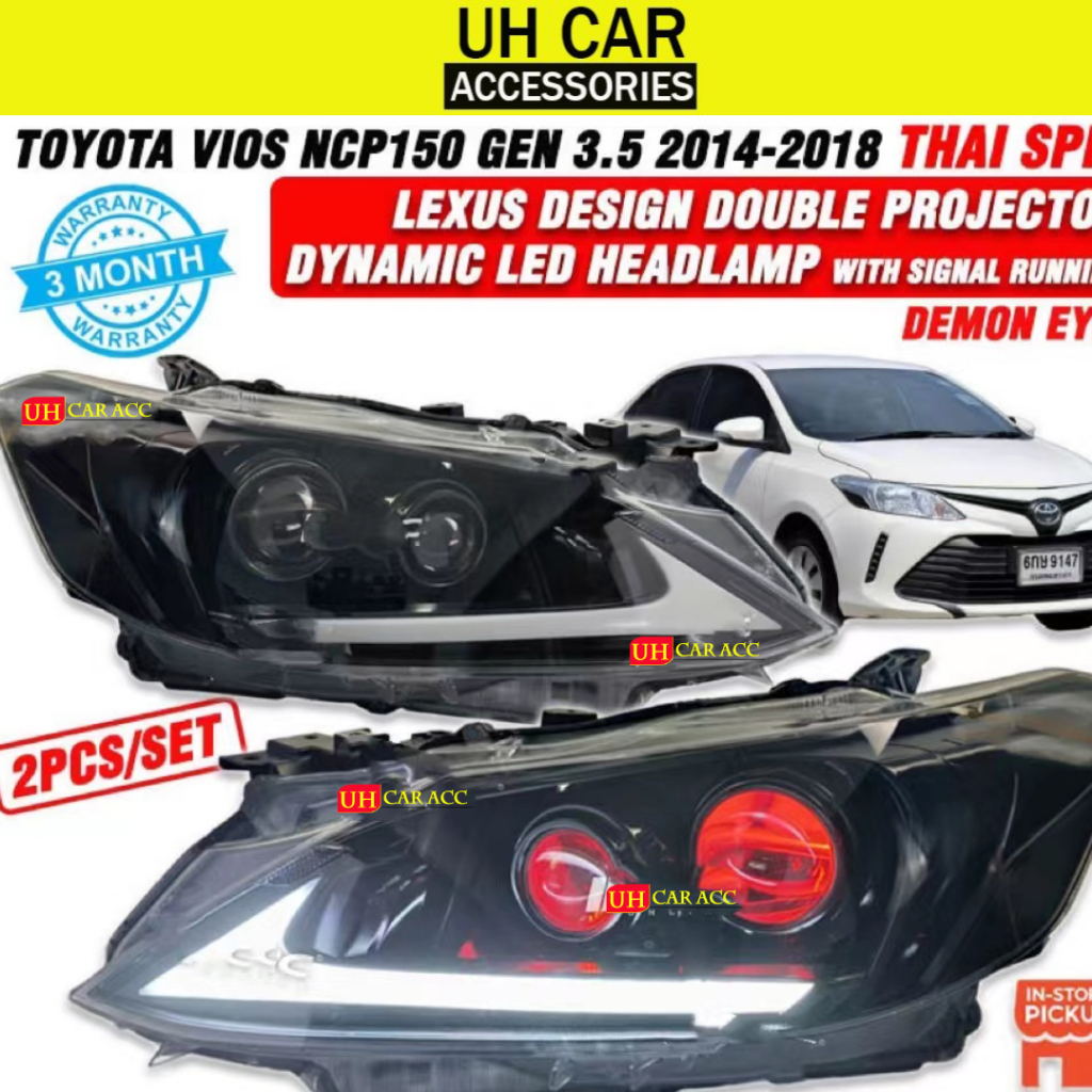 Toyota Vios NCP150 GEN3.5 2014-2018 Thai Spec Lexus Design Projector ...
