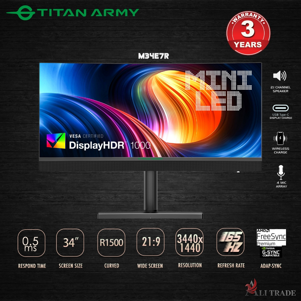 TITAN ARMY 34” Mini-LED WQHD 165Hz 0.5ms HDR Gaming Monitor with ...