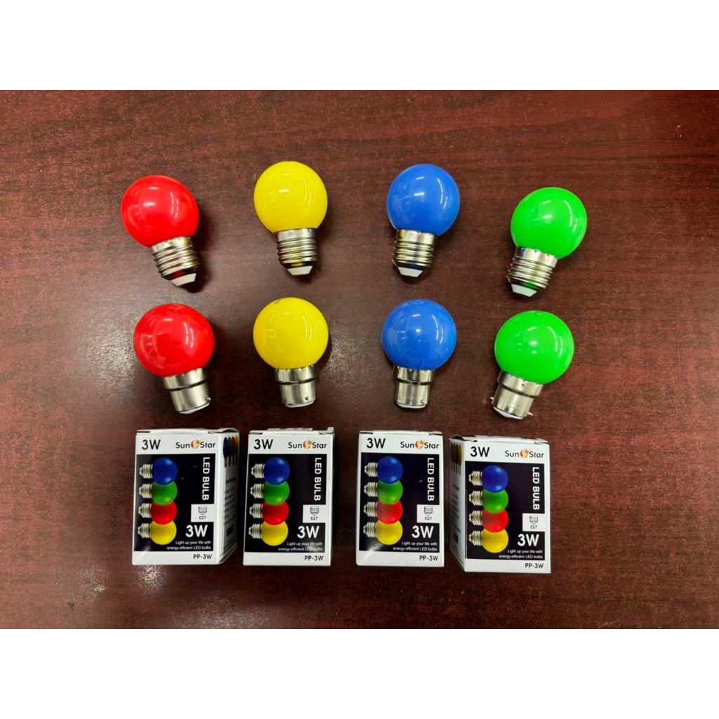 SunStar 3W LED PING PONG BULB E27 B22 (RED, YELLOW, BLUE, GREEN) PP-3W ...