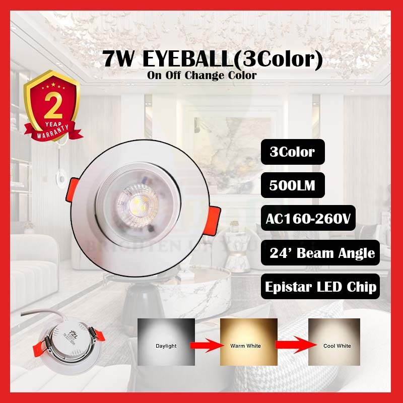 Led Eyeball 7w 3Colour Recessed Spotlight Downlight Home Lighting Ready ...