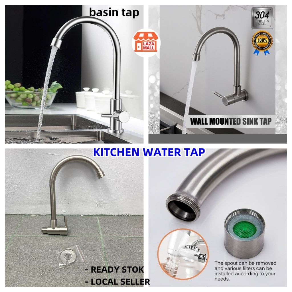 100% STAINLESS STEEL SUS-304 KITCHEN SINK TAP FAUCET （basin tap / wall ...