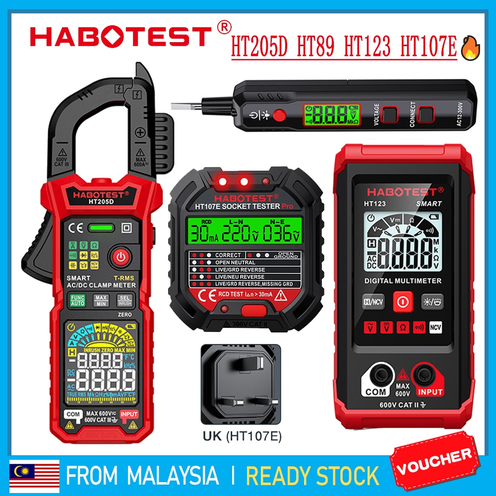 HABOTEST HT205 Digital Clamp Multimeter 600A AC/DC Current and 600V AC ...