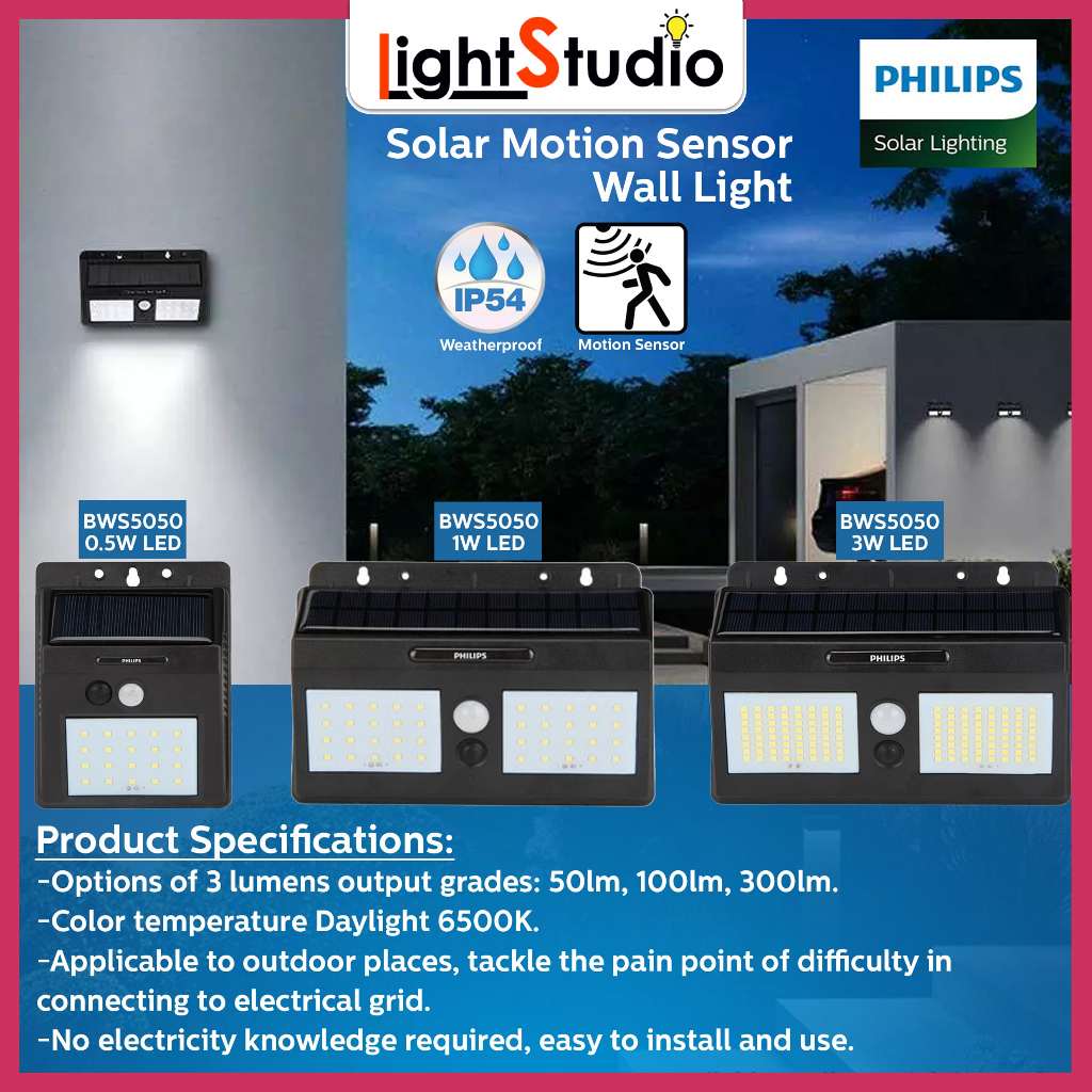 PHILIPS SOLAR Motion Sensor SmartBright Wall Light BWS050 | Shopee Malaysia
