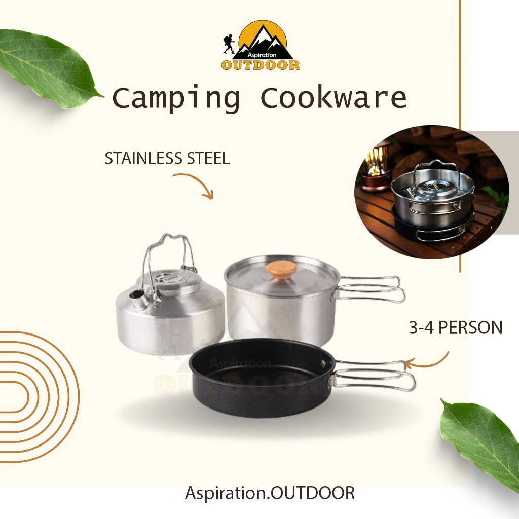 Camping Cookware Outdoor Stainless Steel Cooking Set 3-4 Person ...