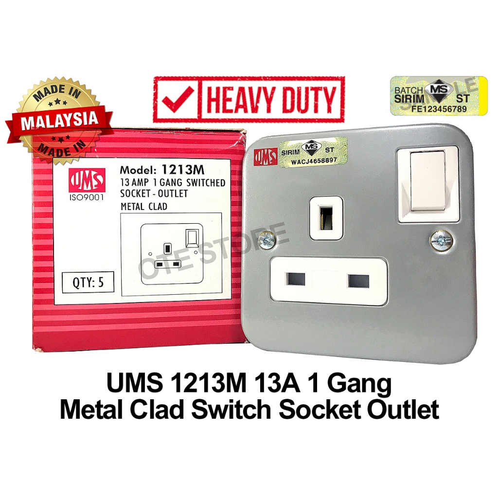 UMS 1213M 13A 1 Gang Metal Clad Switch Socket Outlet (SIRIM) | Shopee ...