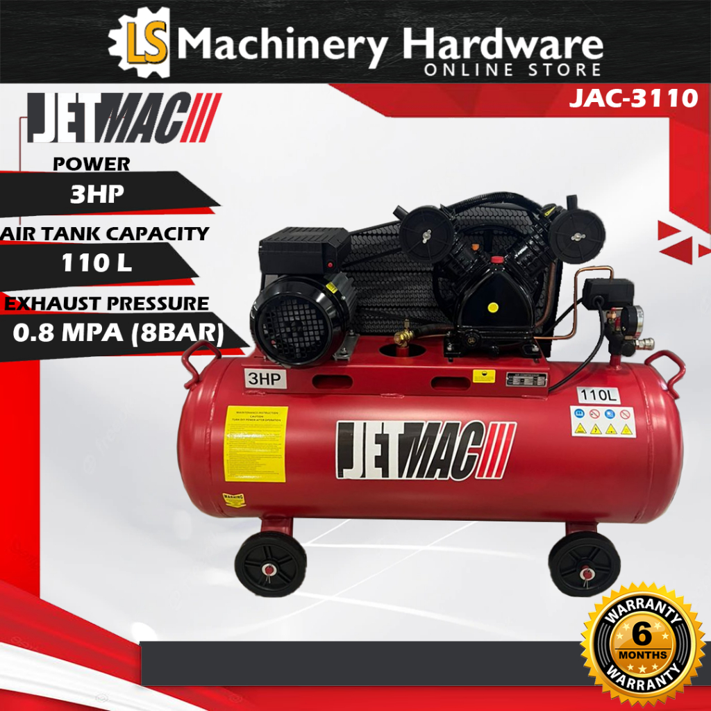 JETMAC JAC-3110 3HP 110L AIR COMPRESSOR 250L/MIN 8 BAR- 6MONTHS LOCAL ...