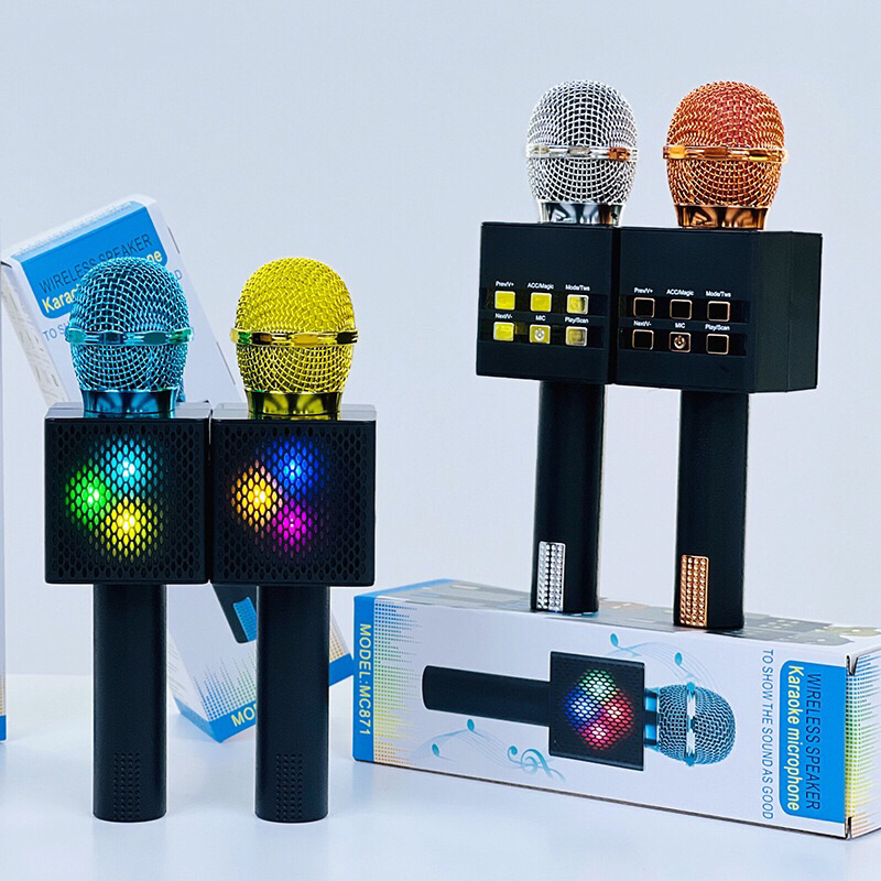 MC871 wireless bluetooth microphone with led light karaoke speaker ...