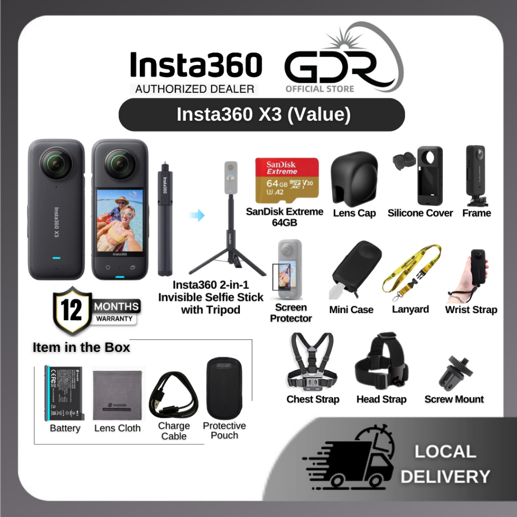 Insta360 X3 - 5.7K Dual-Mode Ultimate 360 Sport Action Camera Panoramic ...