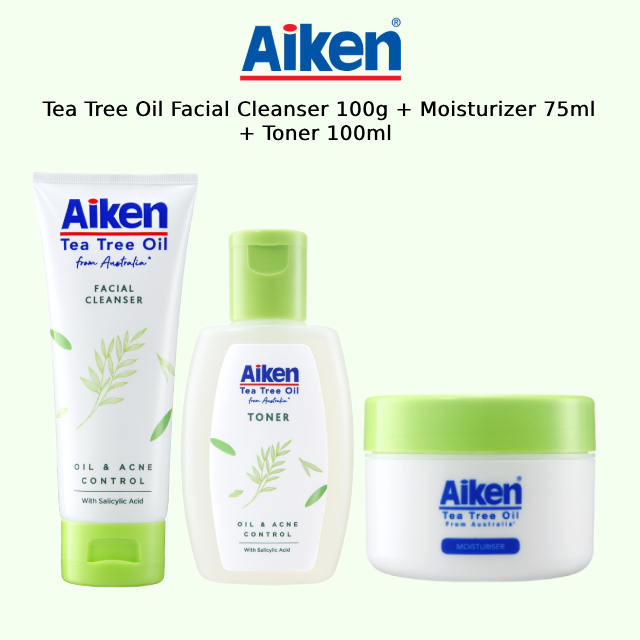 Aiken Tea Tree Oil Facial Cleanser 100g + Moisturizer 75ml + Refining ...