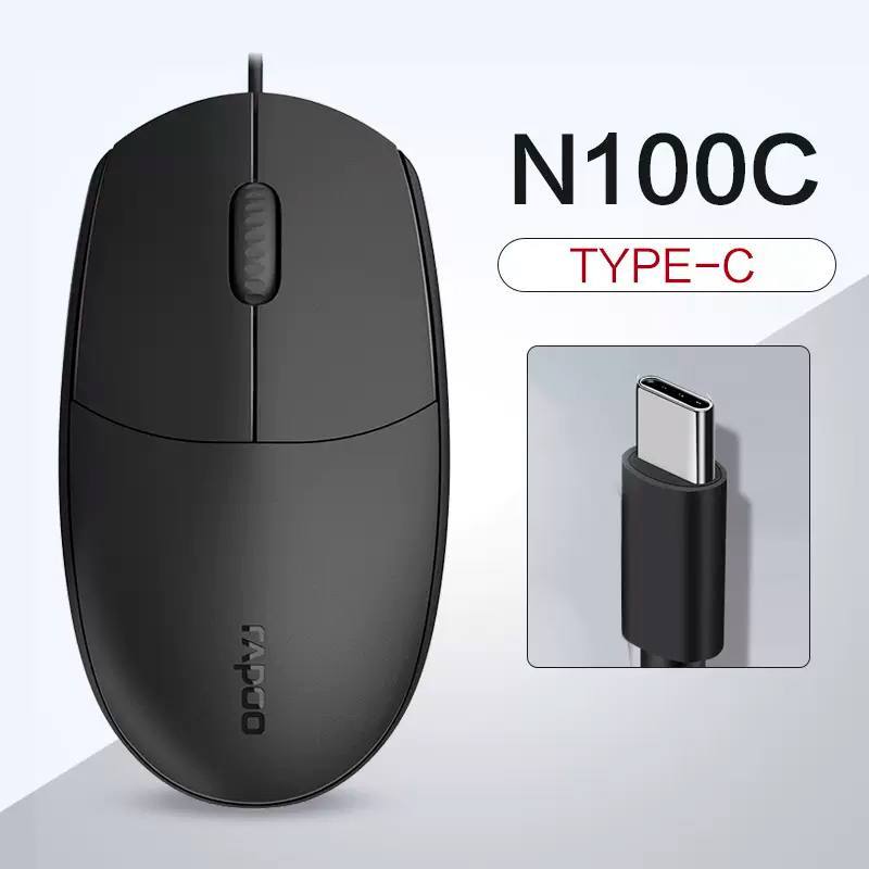Original Rapoo N100C Type-C USB C Wired Mouse For Laptops Notebook Mac Mobile Phones Tablets ...