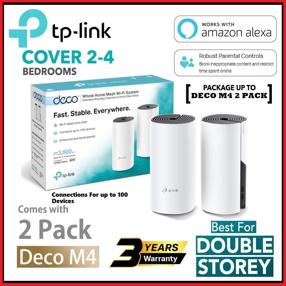 TP-LINK AC1200 DECO M4 2 PORT/3 PORT WHOLE HOME MESH WI-FI SYSTEM ...
