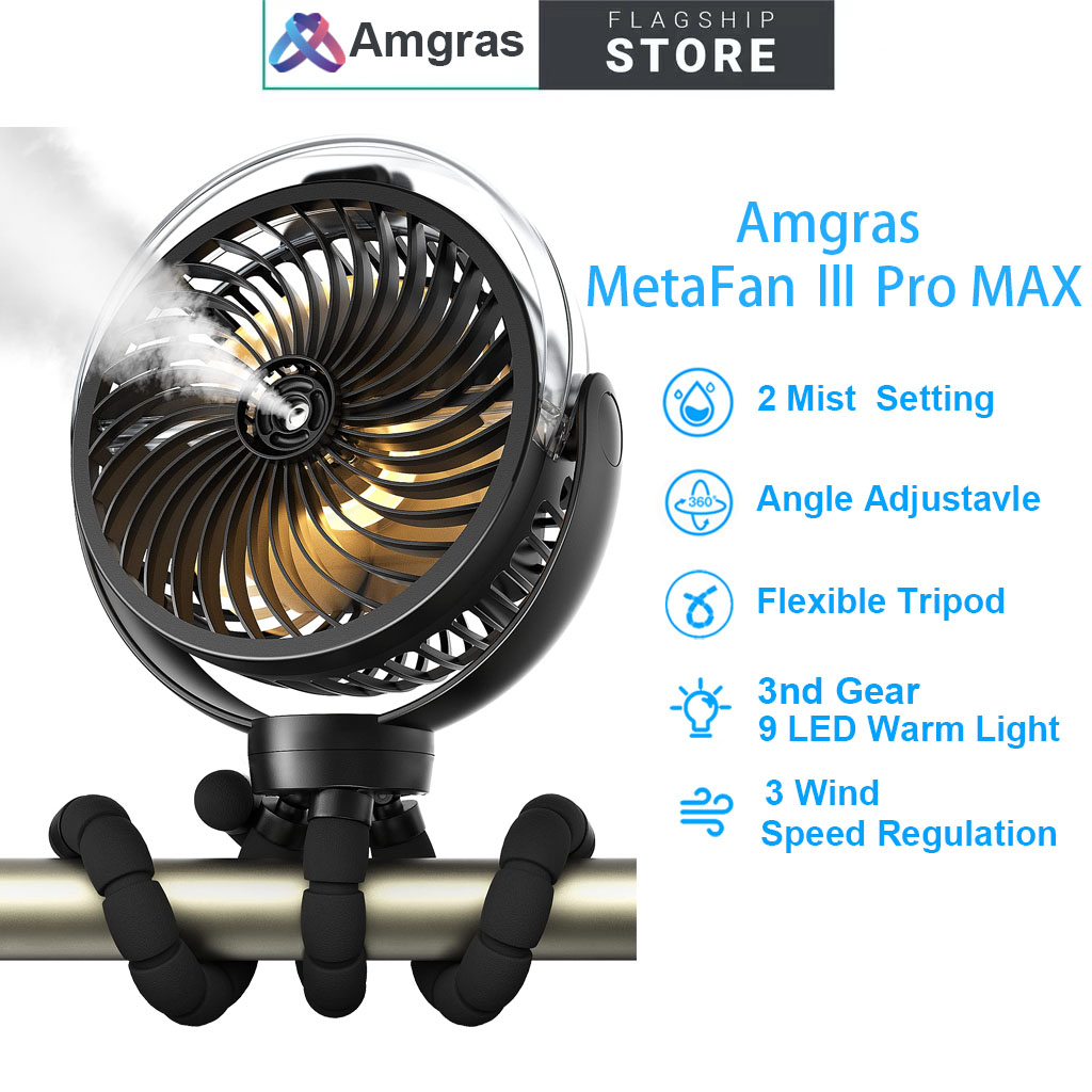 Amgras Stroller Baby Portable Mini Fan Rechargeable 9 Leds/Ultra Quiet ...