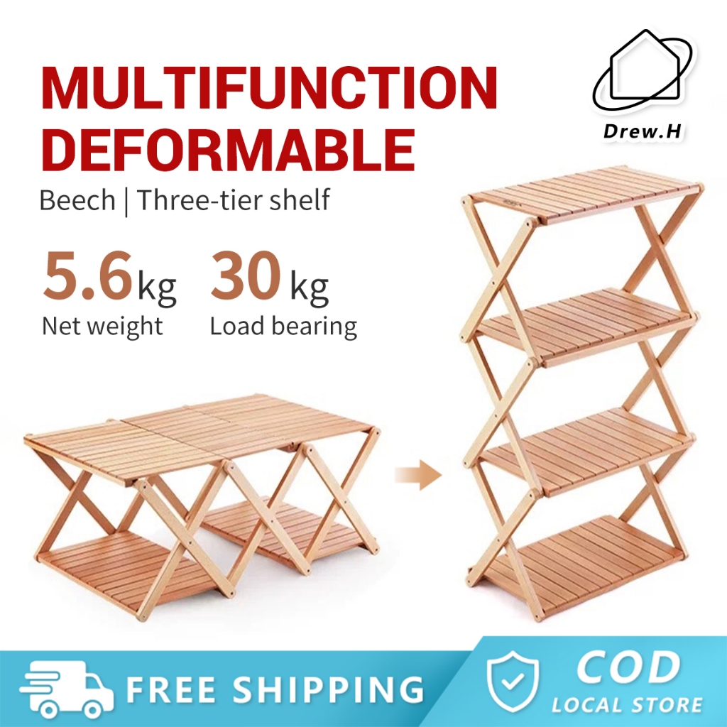 Outdoor Camping rack Multilayer Foldable Wood Shelf Portable Picnic ...