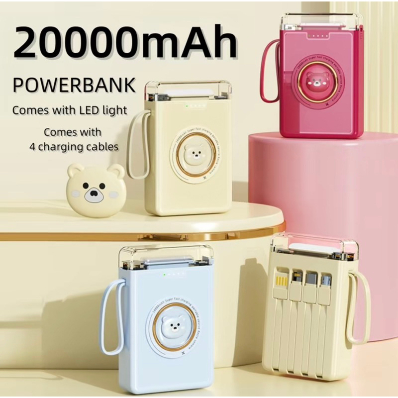 20000Mah Power Bank Cute Bear Design With Built In Cable Mini Portable ...