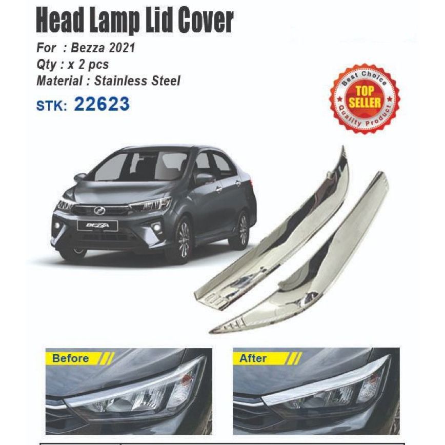 Perodua Bezza 2021 2022 2023 2024 Head Lamp Lid Cover Eye Lip Stainless ...