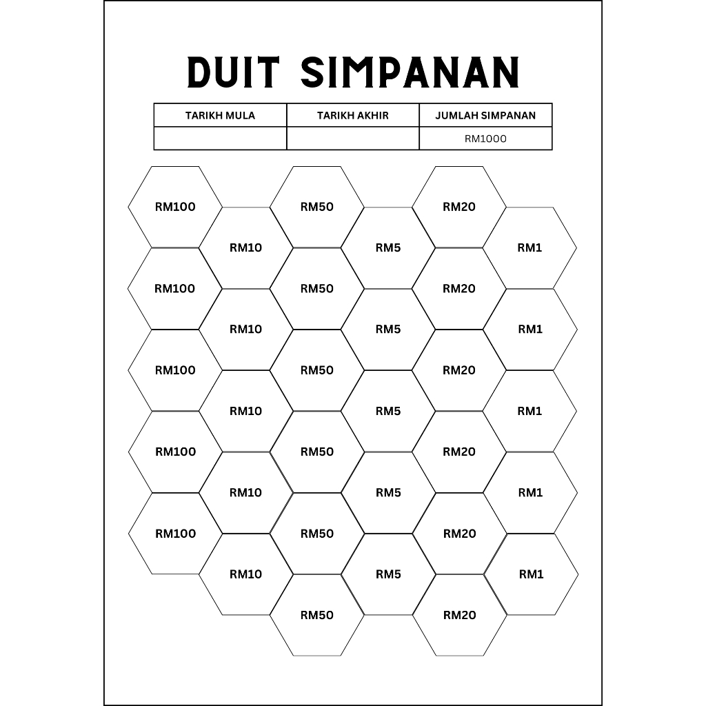 template duit simpanan money saving RM1000 tahunan bulanan pdf softcopy ...