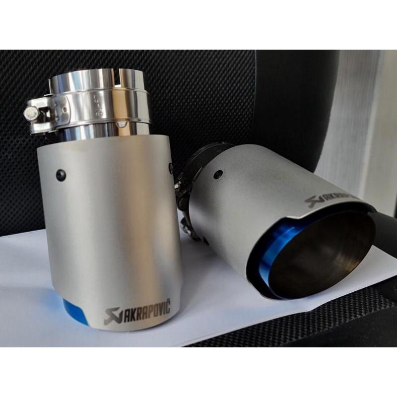 AKRAPOVIC single matte silver titanium tip 3.5" 4" blue exhaust car ...