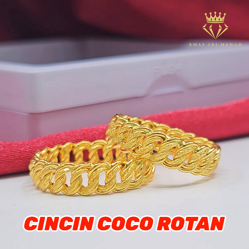 Cincin Coco Pasir Emas 916 Tulen / Emas 916 Original / Cincin Belah Rotan Emas Bajet 916 ...