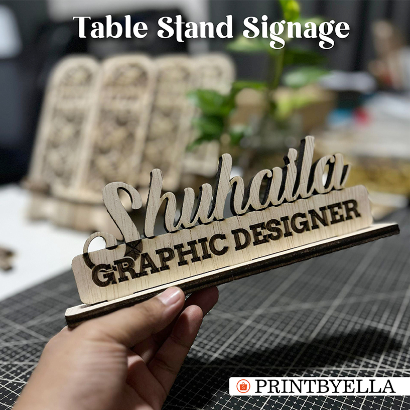Signboard Ukiran Meja / Table Stand Signage / Papan Tanda Nama Ukir ...