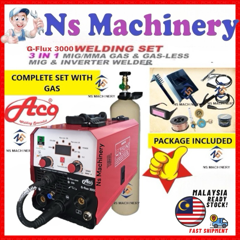 Aco Mig G-Flux3000 3in1 Mig Gas Welding Machine + MMA Inverter Welder ...
