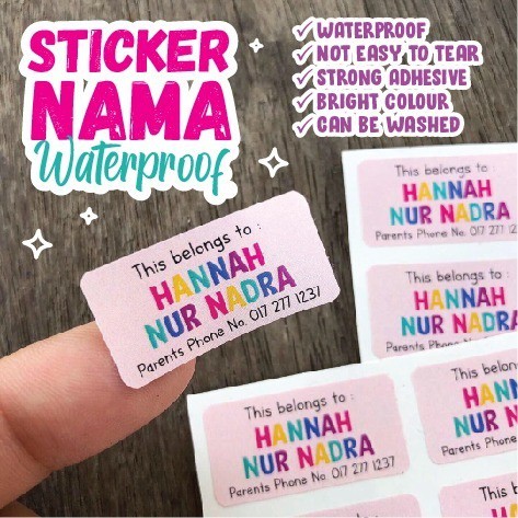 STICKER NAMA WATERPROOF Stiker Nama Kalis Air Sticker Murah Sticker ...