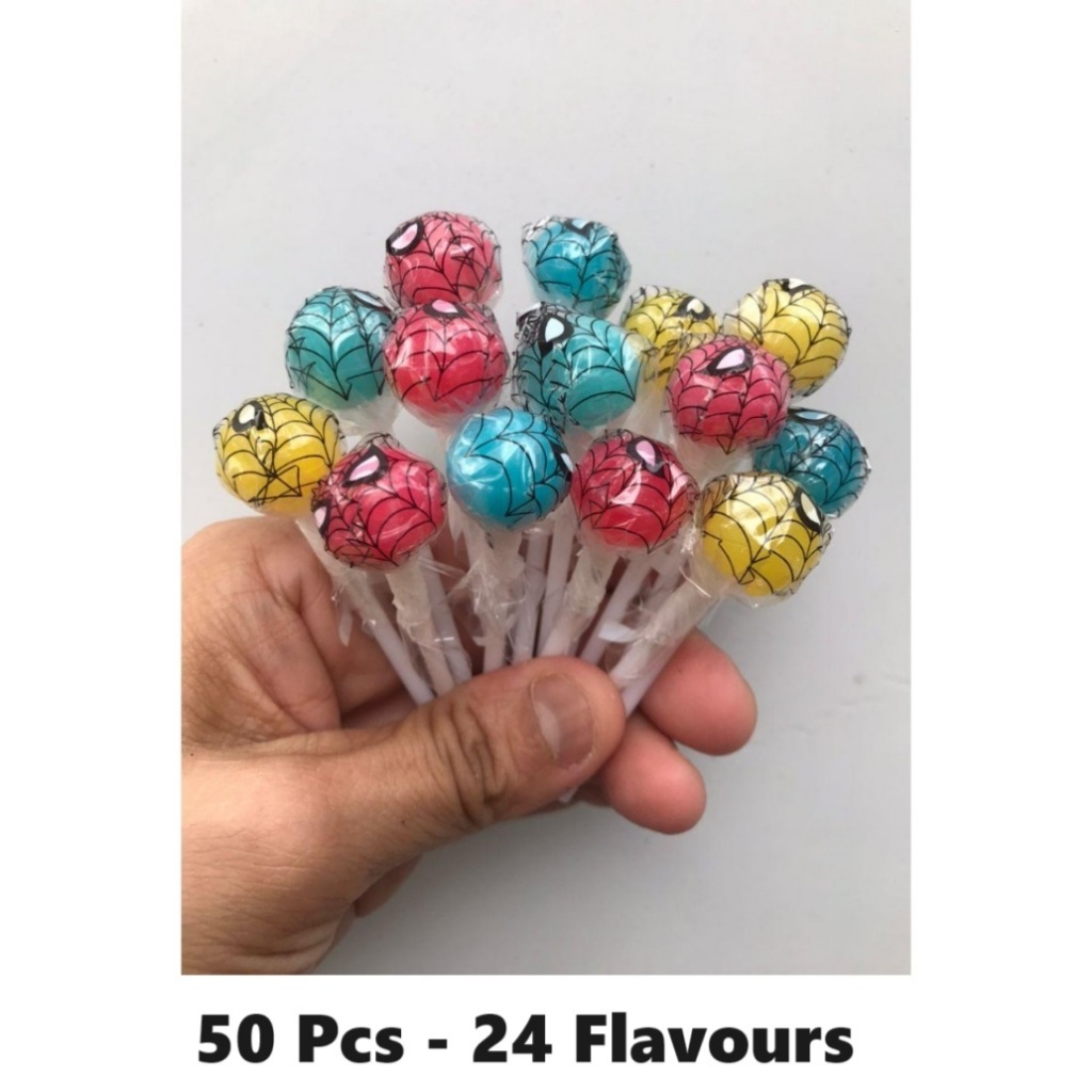50 Pcs Mini Lollipop Candy Spiderman/Rainbow/Coke Cola/Sprite/Planet/Durian/Watermelon/Grape ...