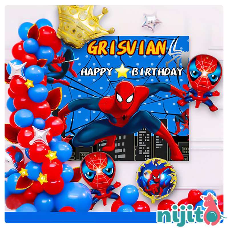 Nijito- Blue Red Gold Spiderman Birthday Balloon Aluminium Foil Balloon ...