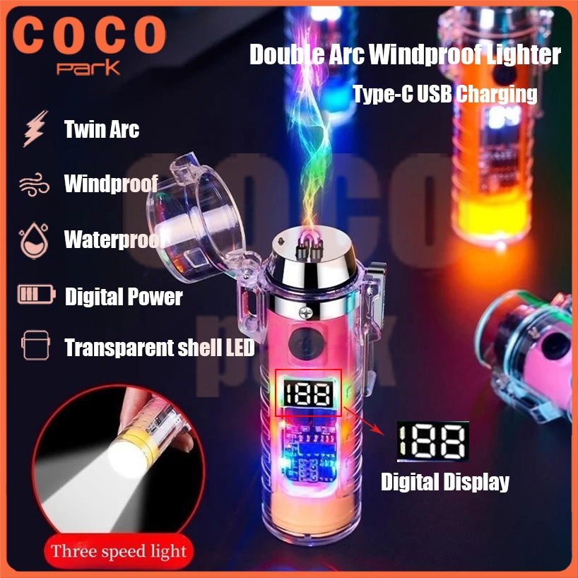 Double Arc Lighter Windproof Electronic Lighter Flashlight Flameless ...