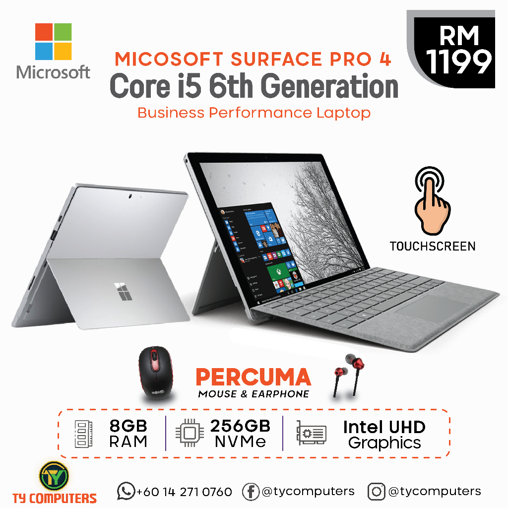 MICROSOFT SURFACE PRO 4 - i5 6th Gen | 8GB RAM | 256GB SSD | Shopee Malaysia
