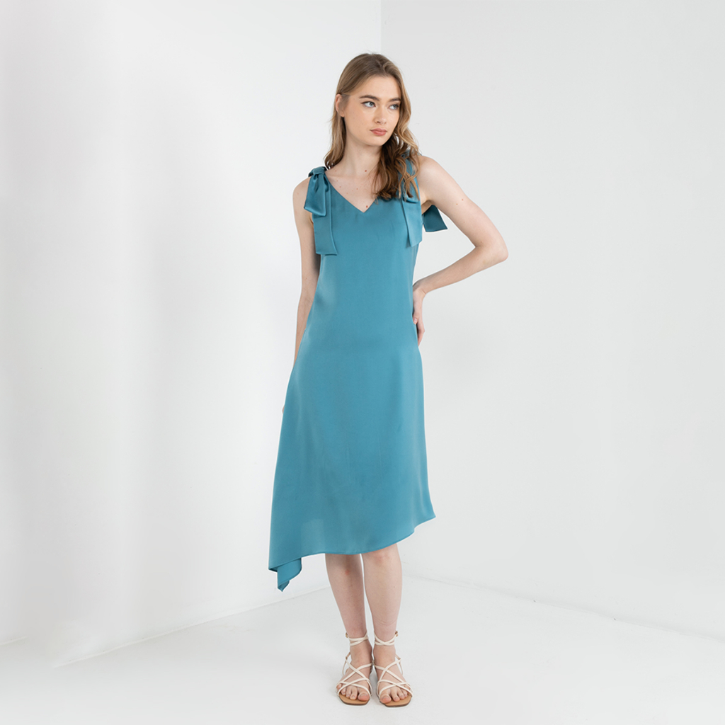 ELLE Apparel Ribbon Tie Shoulder Satin Dress EC100655-A302312 | Shopee ...