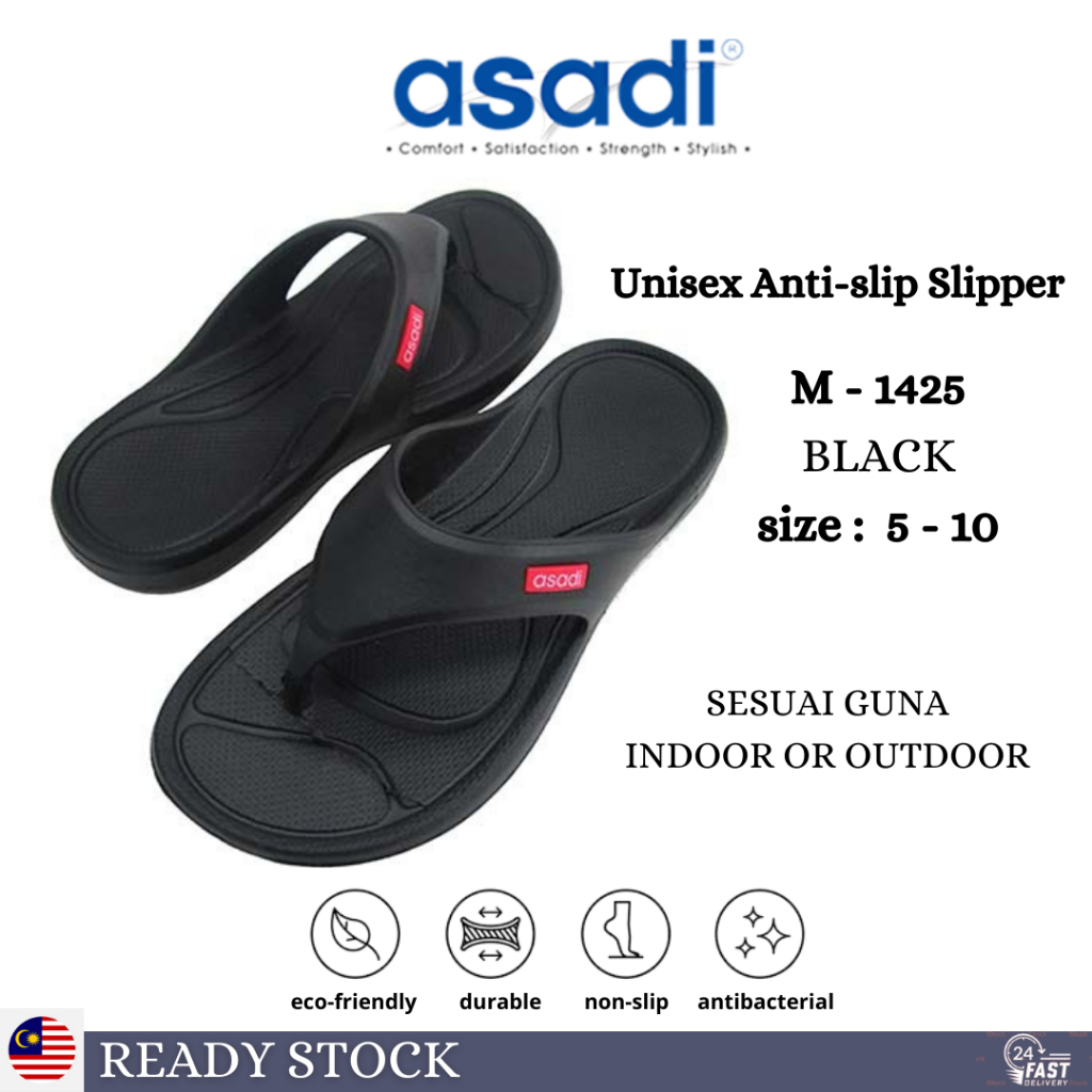 asadi unisex slip on slipper 1425 | kasut selipar hitam untuk dewasa ...