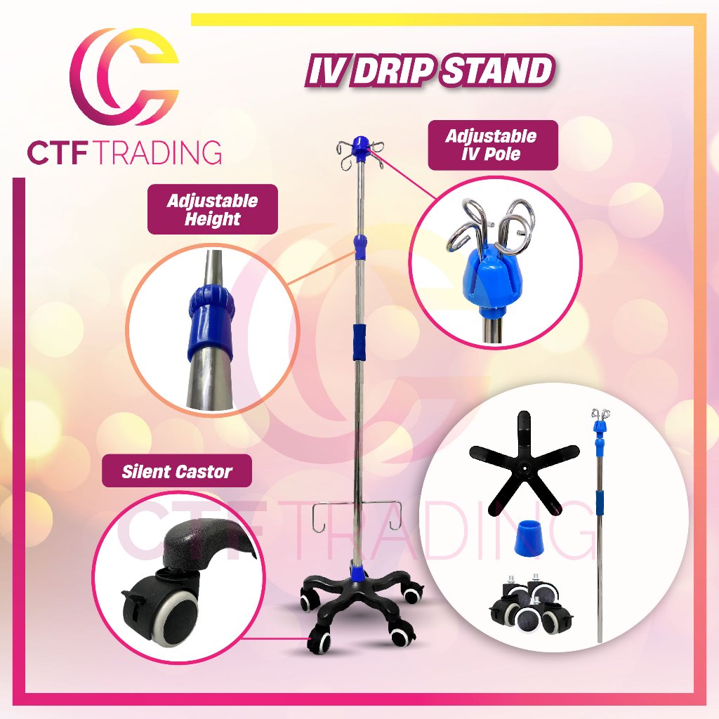 Hospital IV Pole 4 Hooks ( Drip Stand ) With Wheel | Shopee Malaysia