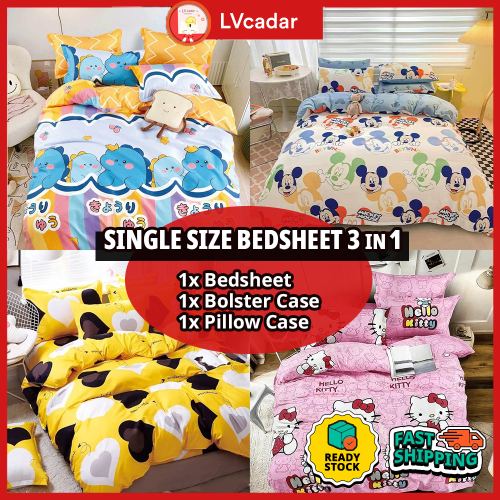 SINGLE SIZE 3 IN 1 High Quality Premium COTTON Cartoon BEDSHEET SET ...