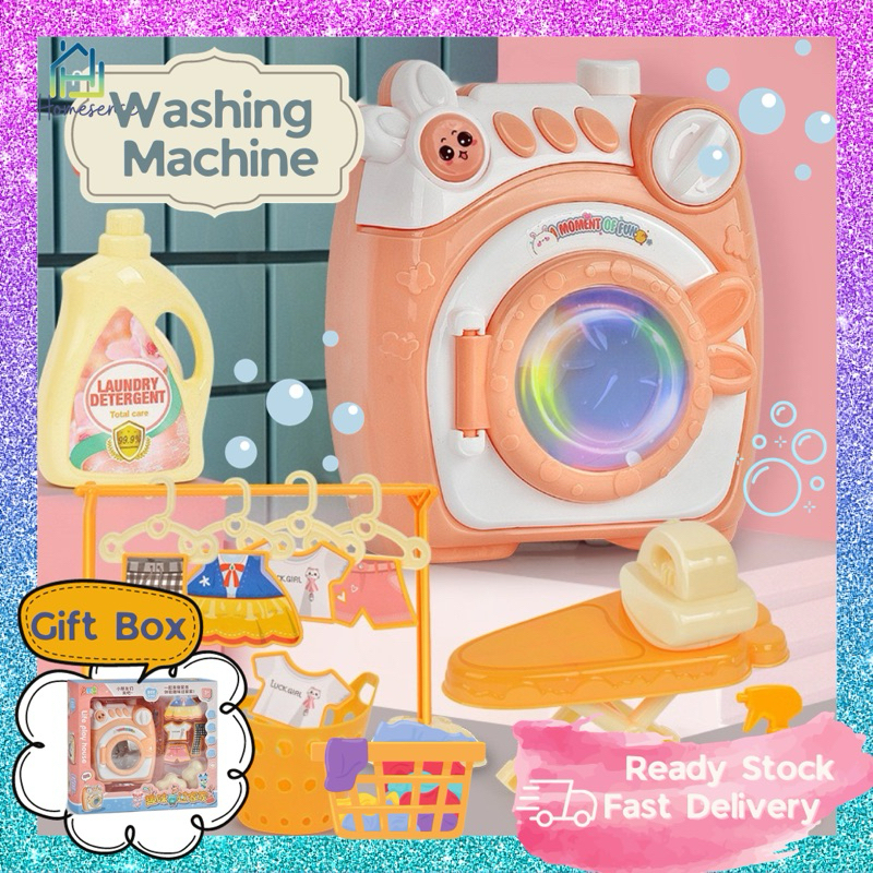 Toy Washing Machine Pretend Play Laundry Ironing Children Washer Dryer ...