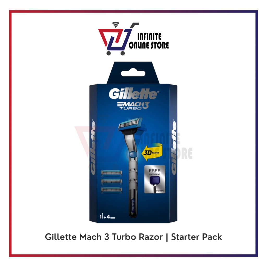 GILLETTE Mach 3 Turbo 3D Razor Starter Pack (1 Handle + 4 Blades ...