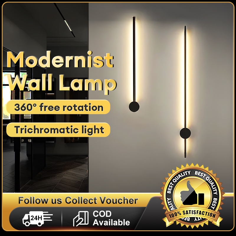 LED wall lamp modern black line sconce rotated 360° simple living room ...