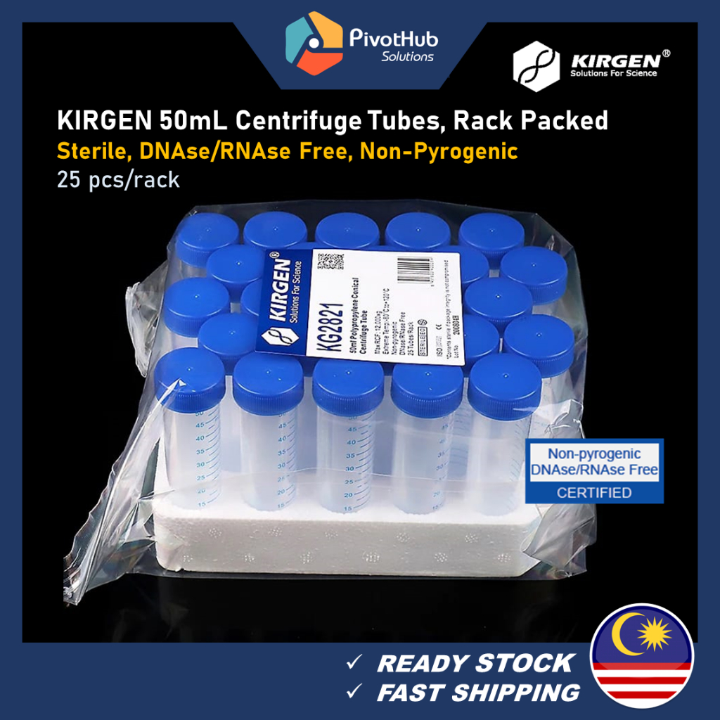 KIRGEN 50ml Centrifuge Tubes Rack Pack, Sterile RNAse DNAse Free Non ...