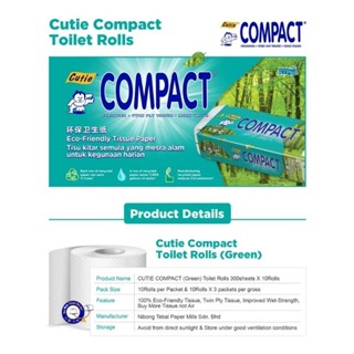 Cutie Compact Eco Friendly Toilet Rolls 3 Ply (10 Rolls x 3 Pkts) | Shopee Malaysia