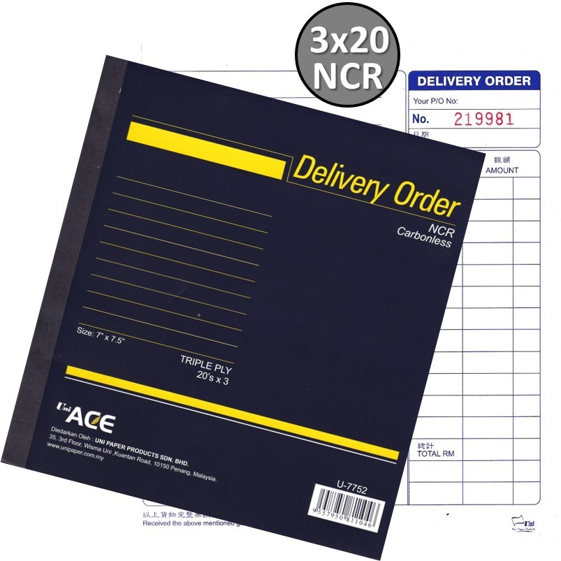 Uni Ace Delivery Order 7″ x 7.5″ 20’s x 3 NCR Carbonless U7752 DO Nota ...