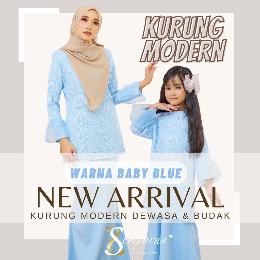 【KOLEKSI BAJU RAYA】KURUNG MODERN WARNA BABY BLUE DEWASA & BUDAK ...