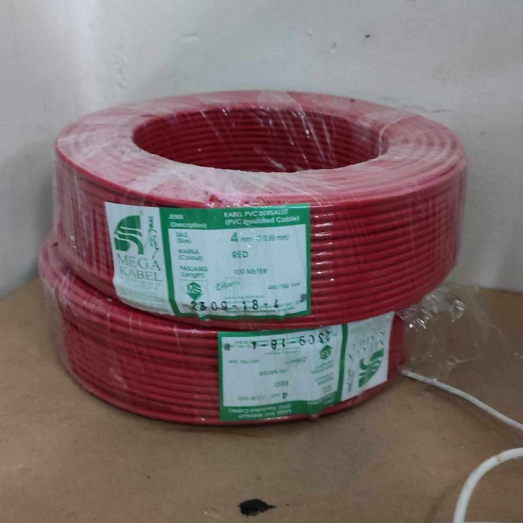 【Loose Cut】Mega Kabel 4mm Insulated PVC 100% Pure Copper Cable *SIRIM* (RED/BLACK/GREEN/BLUE ...
